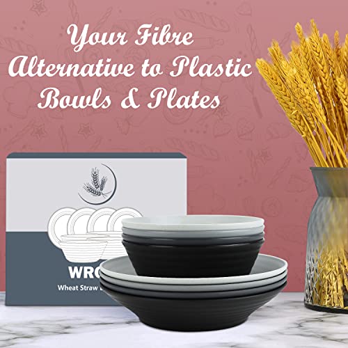 Wrova Wheat Straw Dinnerware Sets - 8 set Unbreakable Microwave Safe Dishes - Reusable Wheat Straw Plates and Bowls Sets for Kitchen - Kid’s Wheat Straw Bowls and Plate for Cereal, Soup (4 color)
