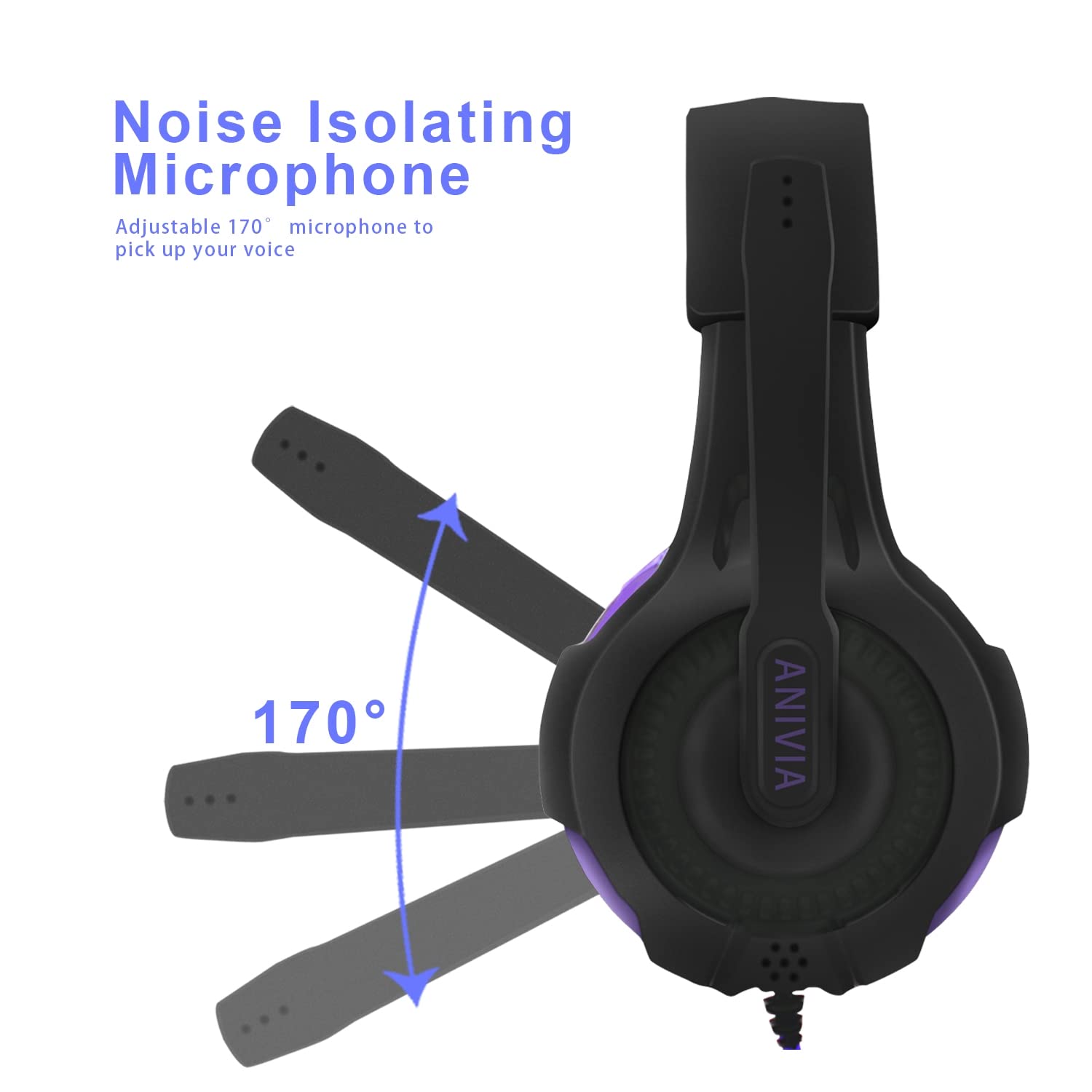 Emonoo Wired Headphone with Noise Cancelling Microphone for School/Work/Gaming, Stereo Gaming Headset for PS4 PS5 Xbox Switch PC, Purple