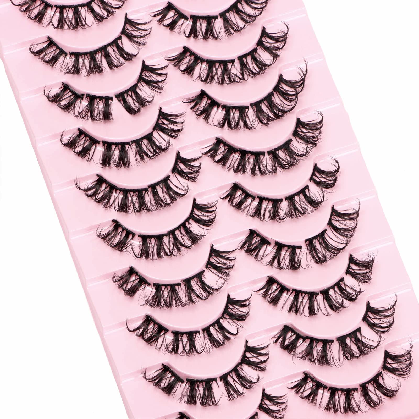 DSLONG 10 Pairs Cluster Lashes D Curl Russian Strip Lashes Fluffy False Eyelashes Individual Natural Wispy Lashes DIY Eyelashes Extension At Home (D01)