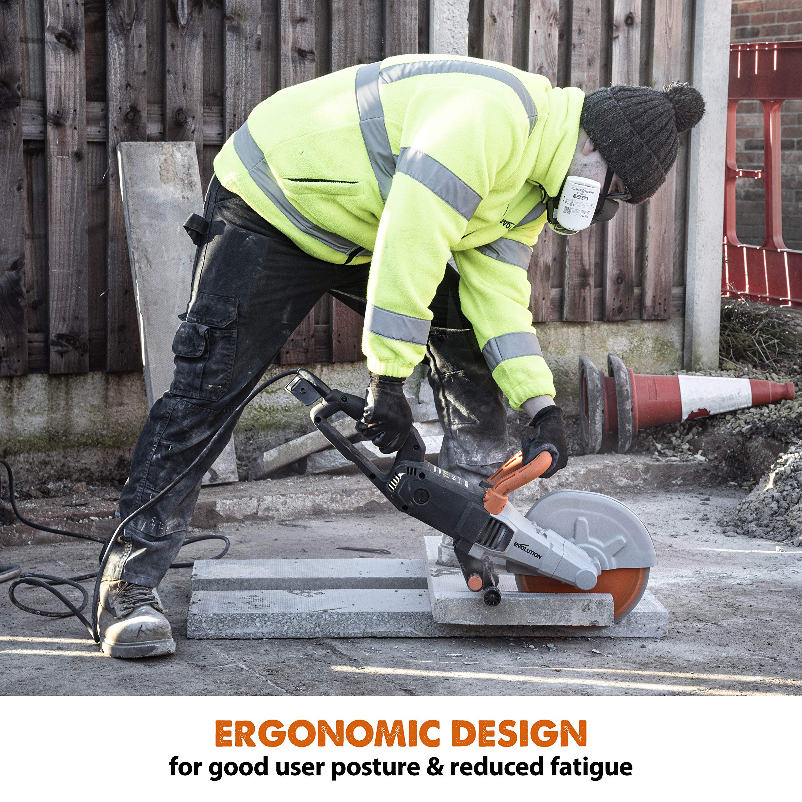 Evolution R255DCT - 10 In Concrete Saw (Aka Circular Saw, Angle Grinder, Chop Saw, Cut Off Saw, Demo Saw, Disc Cutter, Power Cutter) - 15A Motor, No Gas - 4-1/16 In Cut - Incl Premium Diamond Blade