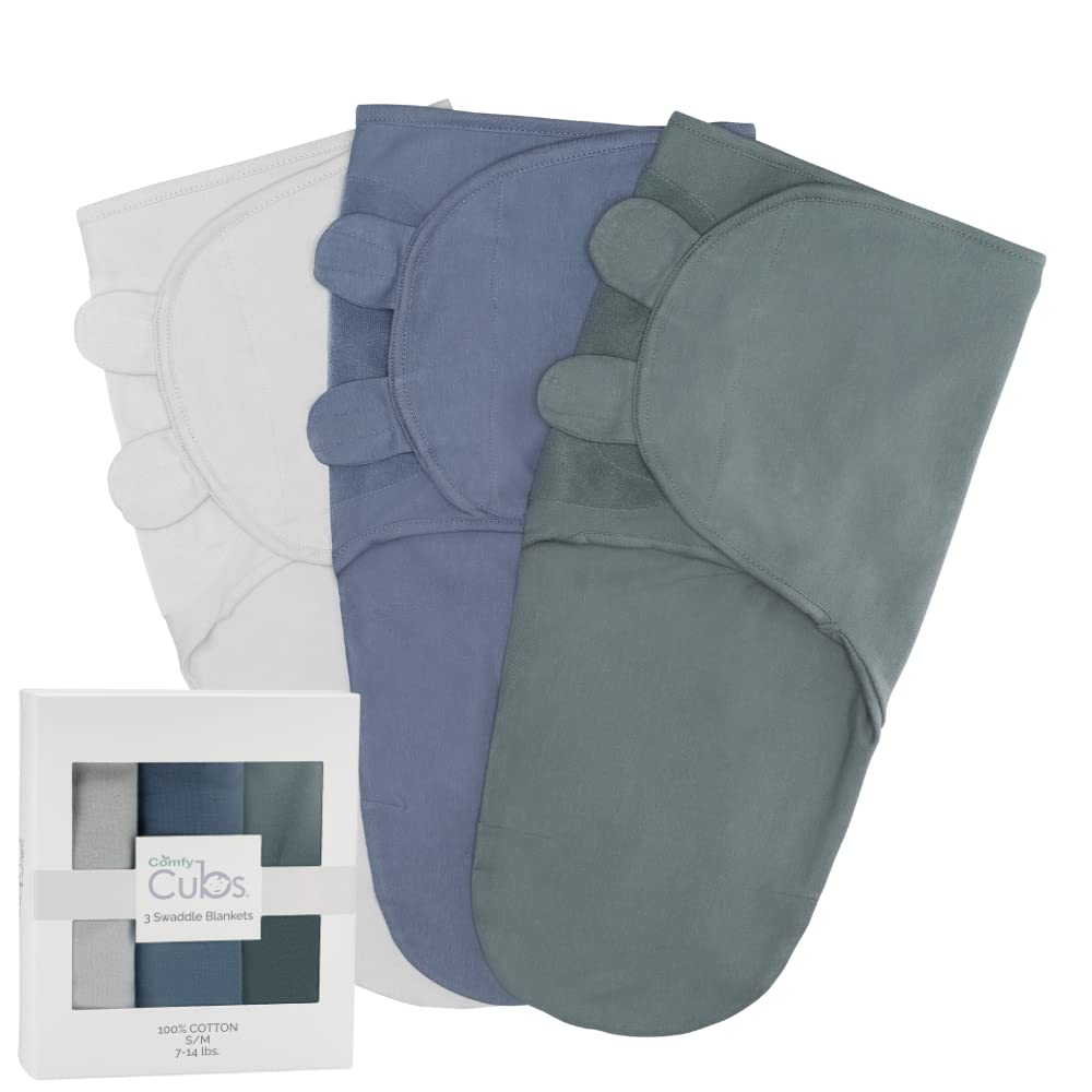 Comfy Cubs Swaddle Blanket Baby Girl Boy Easy Adjustable 3 Pack and Muslin Cotton Baby Car Seat Cover Bundled