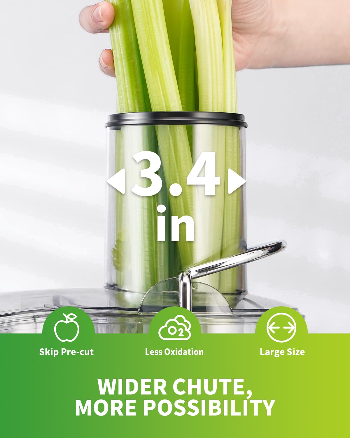 GDOR 1300W Powerful Juicer with Larger 3.4" Feed Chute, Titanium Enhanced Cutting System, Centrifugal Juice Extractor Maker with Heavy Duty Full Copper Motor, Dual Speeds, BPA-Free, Silver