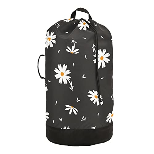 Kigai Small Daisy Travel Laundry Bag Waterproof Durable Large Laundry Backpack with Handles and Drawstring Closure Machine Washable Dirty Clothes Organizer Storage Bag Laundry Hamper