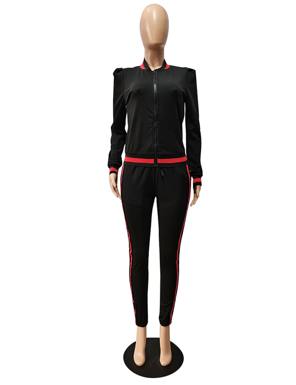Casual Long Sleeve Zip Up Jacket and Pants Sweatsuits Tracksuits 2 Pieces outfits for Ladies,Black,Tag XL/US(12-14)