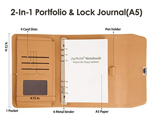 JoyNote Journal with Lock for Women, 2-in-1 Lock Journal with Combination Digital Password, Locking Diary Journal with 4 Card Slots, Pen Holder, 95 Sheets/190 Pages A5 Papers, Light Grey