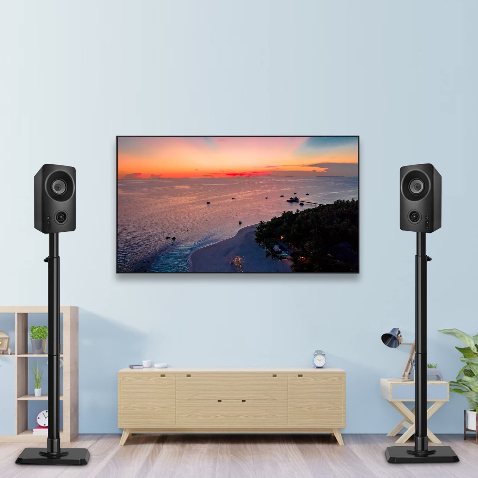 Mounting Dream Speaker Stands - Height Adjustable Speaker Stand for Vizio, Polk, JBL, Sony, Speaker Stands Pair with Wire Management (Holds up to11LBS Per Stand)