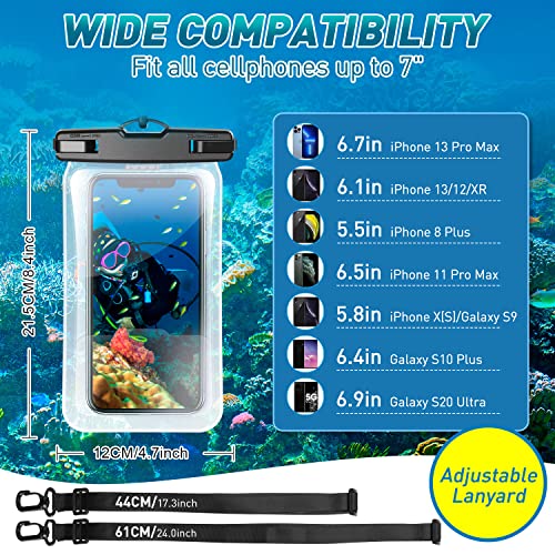 Universal Waterproof Phone Pouch, Floating Waterproof Phone Case for iPhone 14 13 12 11 Pro Max XS Plus Samsung Galaxy-7", IPX8 Cell Phone Dry Bag -4 Pack