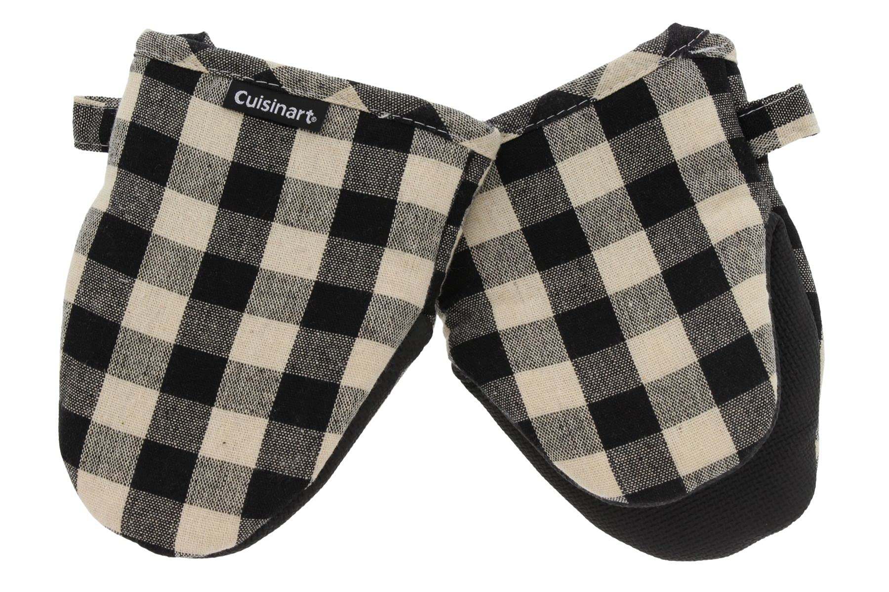Cuisinart Buffalo Check Mini Oven Mitts - 2 Pack, Black and Ivory Plaid Design - Handle Hot Kitchen Items Safely - Non-Slip Grip Mini Oven Gloves with Insulated Pockets - 5.5 x 7.25 Inches