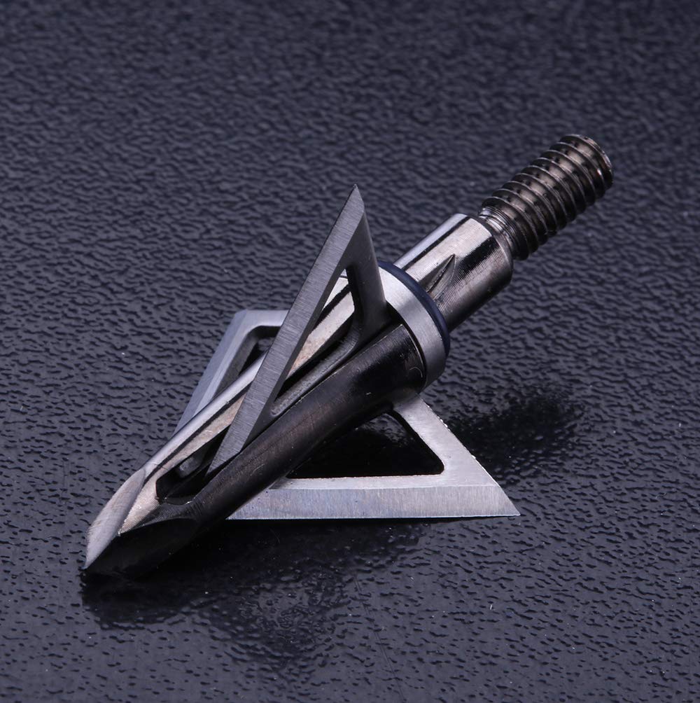 DEEPOWER 4-Pack Broadheads 100 Grain 3 Fixed Blade Broadheads 1+1/4' Inch Cut Diameter Carbon Steel Ferrule Arrow Broadhead for Crossbows and Compound Bow