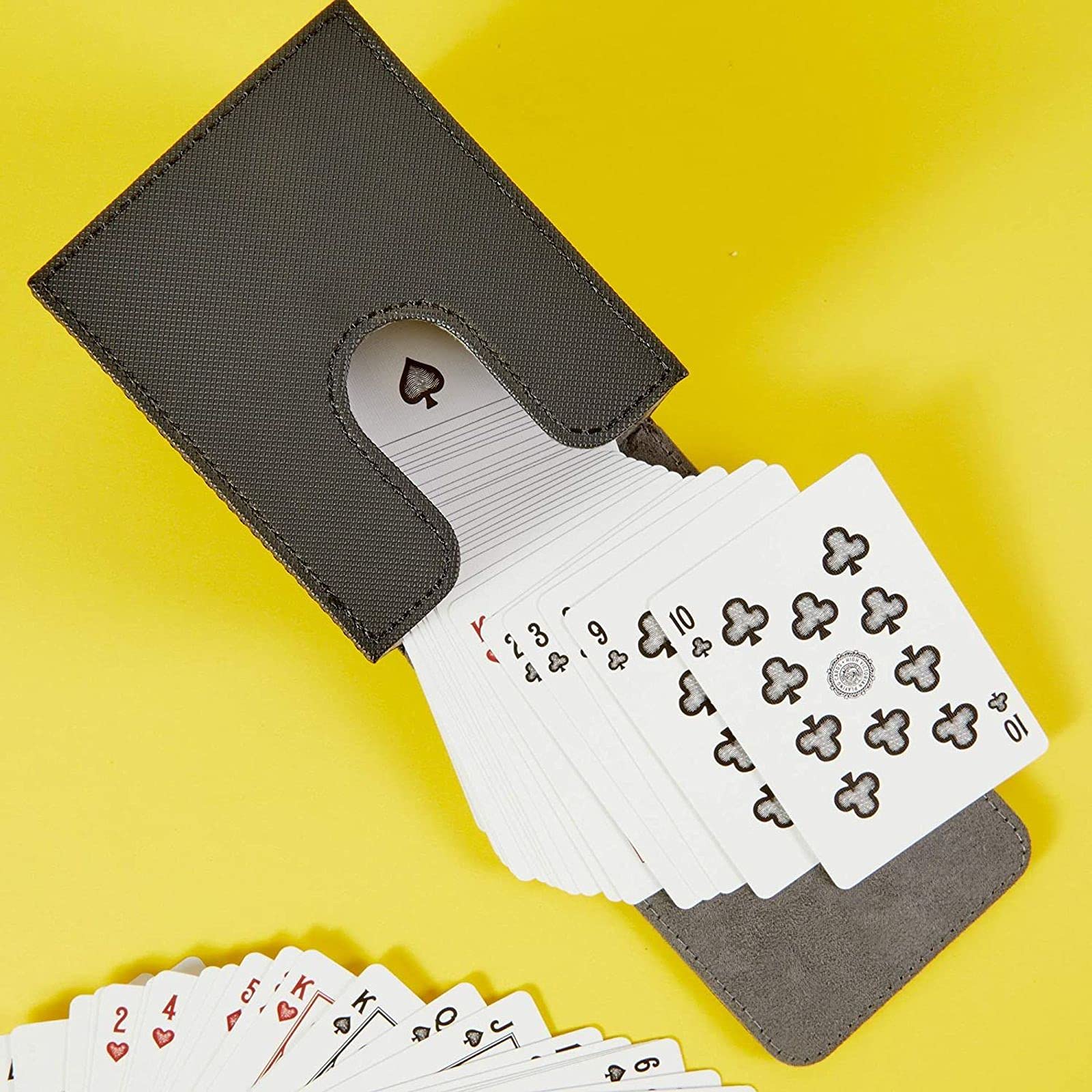 Card Deck Boxes, Black Leather Storage (2 Pack)