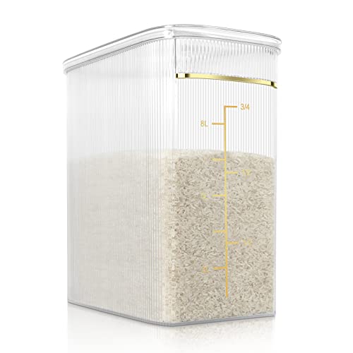 TBMax Rice Storage Container 20 Lbs, Crystal-Clear Large Food Container Rice Holder Bin with Measuring Cup for Flour, Sugar, Oatmeal, Kitchen Pantry Organization and Storage