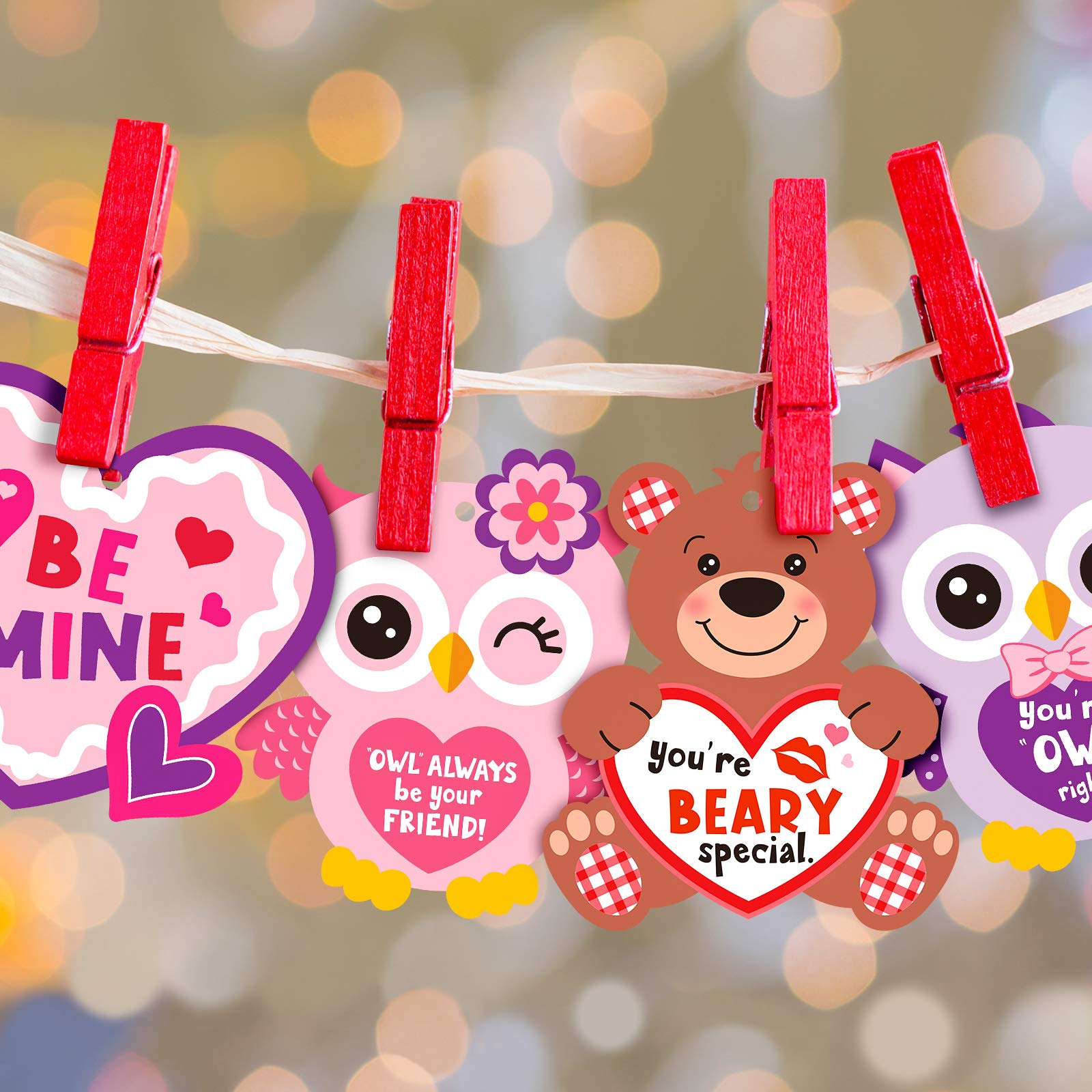 Valentine's Day Crafts Kits DIY Valentine Decorations Hanging Ornaments, Lanyards for Kids Family Entertainment Activities, 4 Styles (24 Sets)