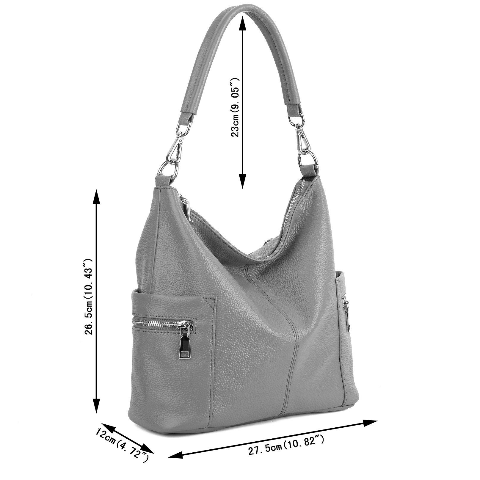 YALUXE Women's Multi Pocket Soft Cowhide Leather Medium Purse Style Shoulder Bag Grey