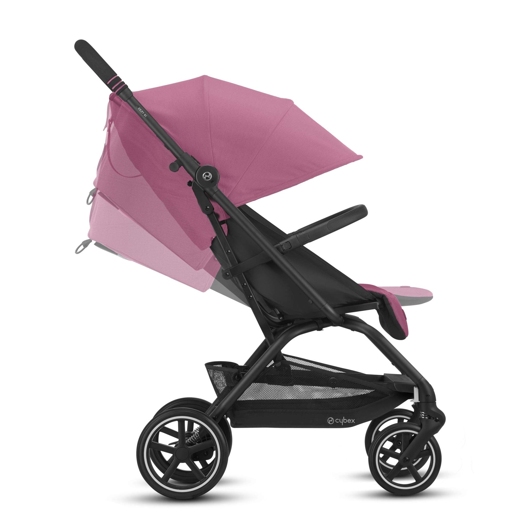 CYBEX Eezy S + 2 Stroller, Lightweight Travel Stroller, Compatible with All CYBEX Infant Car Seats, Compact Fold, Stands for Storage, All-Terrain Wheels, Baby Stroller for 6 Months+, Magnolia Pink