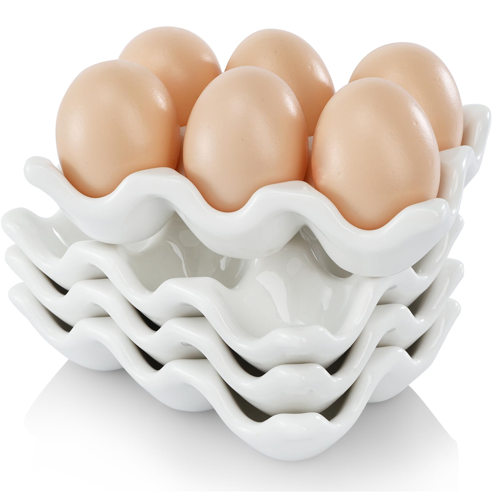 DEAYOU 4 Pack Porcelain Egg Container, Ceramic Eggs Keeper Storage Organizer for Display, Kitchen, White