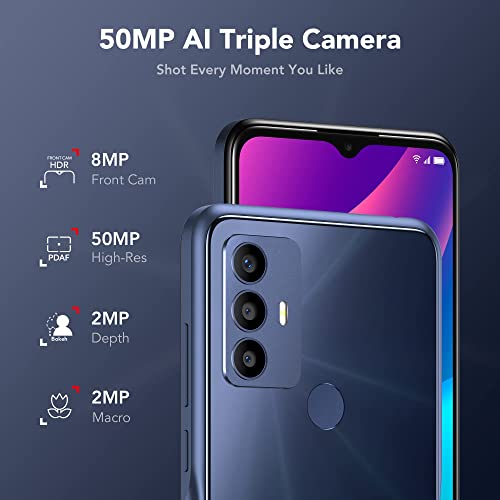 TCL 30 SE Unlocked Cell Phone, 128GB ROM + 4GB RAM Android Phone, 6.52" HD Display Cell Phone, Smartphone with 50MP AI Triple-Camera, 5000mAh Battery, US Version Mobile Phone, Phone, Atlantic Blue