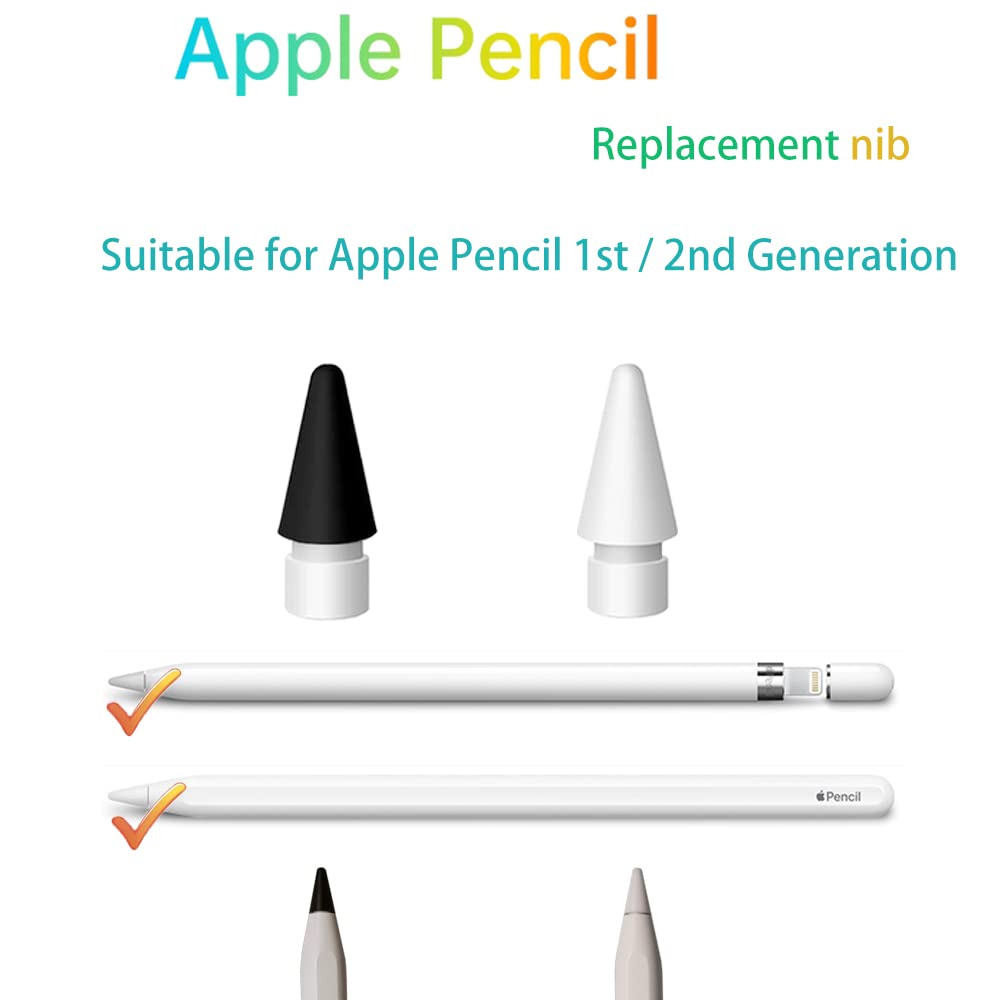 Double Layer Tips Compatible with Apple Pencil 2 Gen iPad Pro Pencil - Wear-Resistant Damping Nib for iPad Apple Pencil 1 st/Pencil 2 Gen White Black 8 Pack