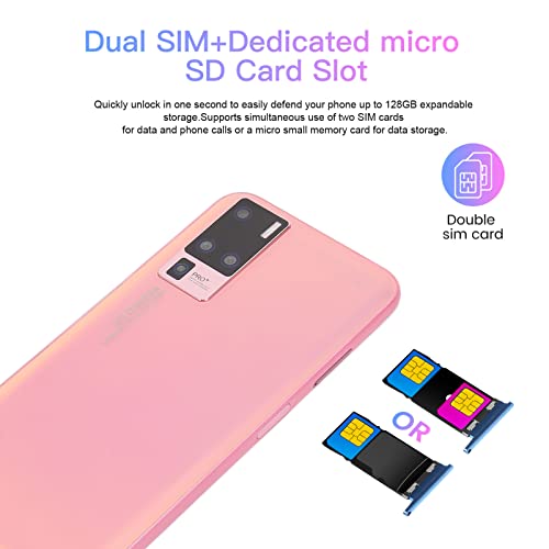 Unlocked Smartphone, 6.53Inch Cellphone 4GB 128GB Dual Card Dual Standby 4G Smartphone for Android Support Fingerprint Unlock, Face Unlocked, GPS (Pink)