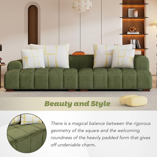 ERYE Oversized 4 Seaters Corduroy Upholstery Modular Sectional Sofa Couch Modern Living Room Deep Seat Tufted Upholstered Sofa&Couch with 4PCS Pillows and Rubber Wood Legs Home Apartment