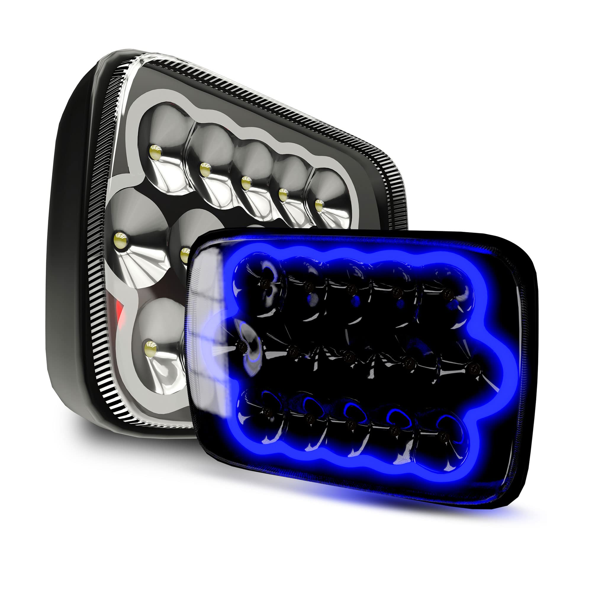 ROLINGER 2PCS H6054 Led Headlights 7x6 5x7 Auto Head Lamp Replacement 2PCS Hi/Low Sealed Beam with Blue DRL Lights Compatible with Jeep Wrangler YJ XJ Cherokee E250 Chevy Van Truck Toyota Mr2
