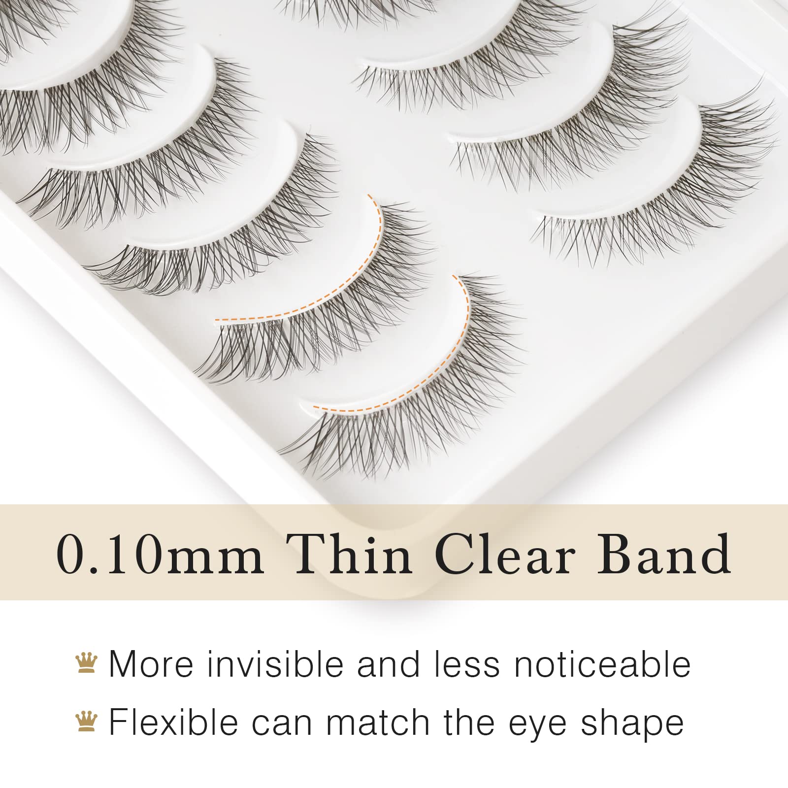 EMEDA Wispy Lashes Cat Eye Lashes with Clear Band 12mm Natural Look False Eyelashes Strip Lashes Natural Lashes Spiky Fake Natural Lashes 10 Pairs