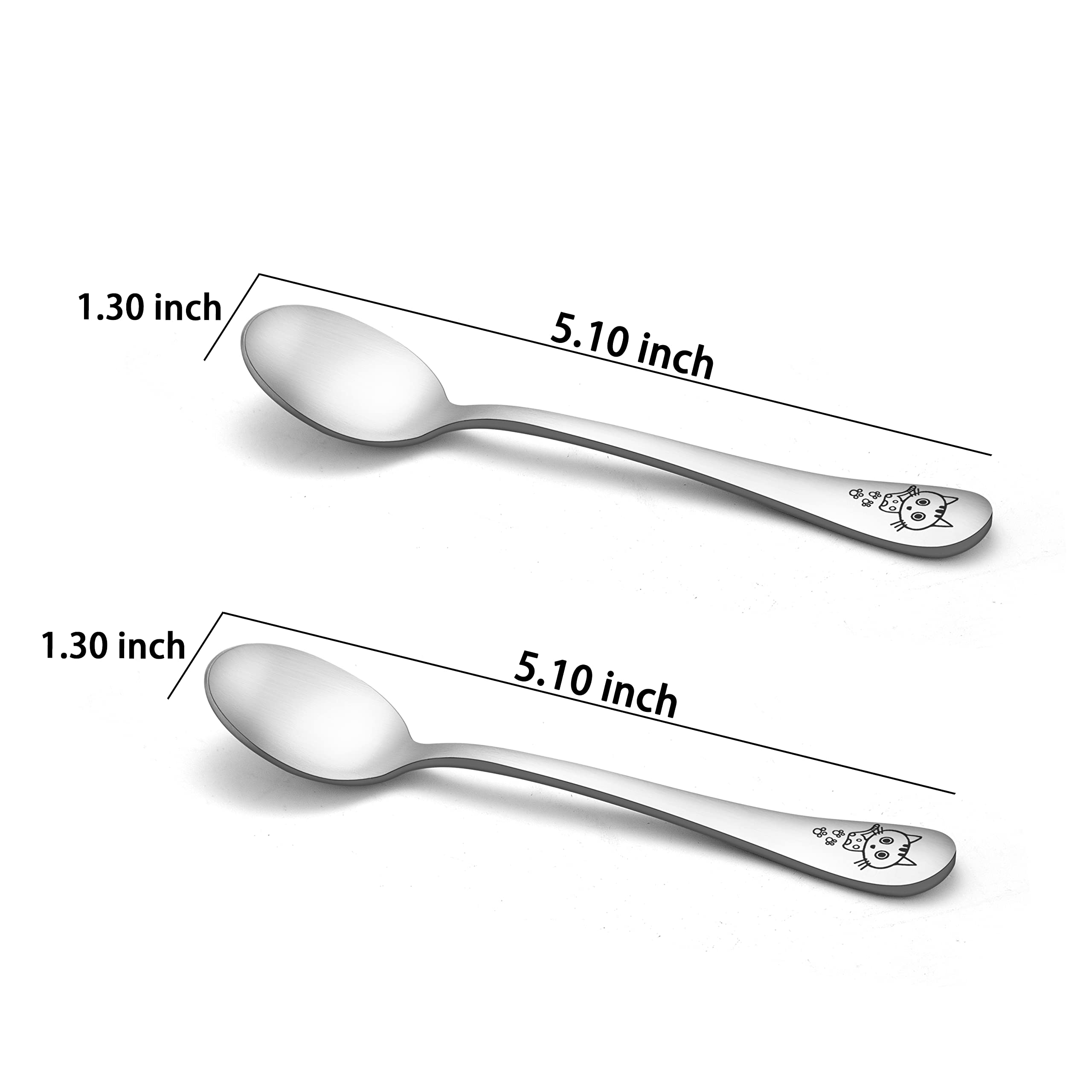 TeamFar Toddler Spoons, Stainless Steel Toddler Kids Spoon Set Silverware, Non Toxic & Healthy, Cute Animals & Attached Travel Case - 6 Pieces