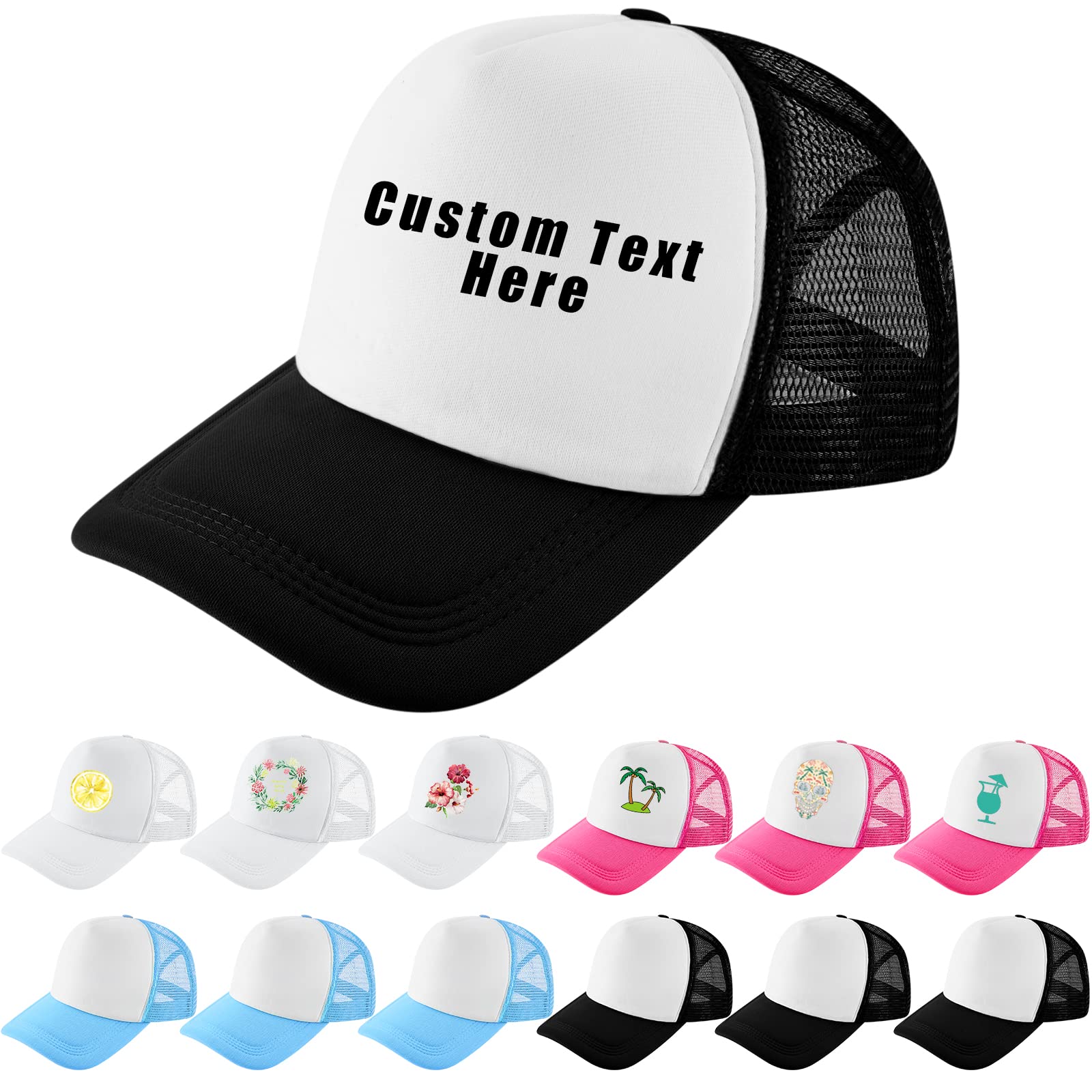 Eurzom 20 Pack Sublimation Blank Mesh Baseball Cap Polyester Mesh Plain Trucker Hat Printing Embroidery Summer Unisex (Black)