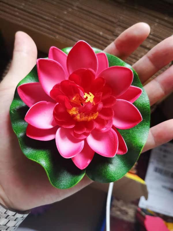 XIZHI 7 Pcs Artificial Floating Foam Lotus Flower with Water Lily Pad, Floating Artificial Lotus Flowers Decor Floating Pond Decor Home Decoration