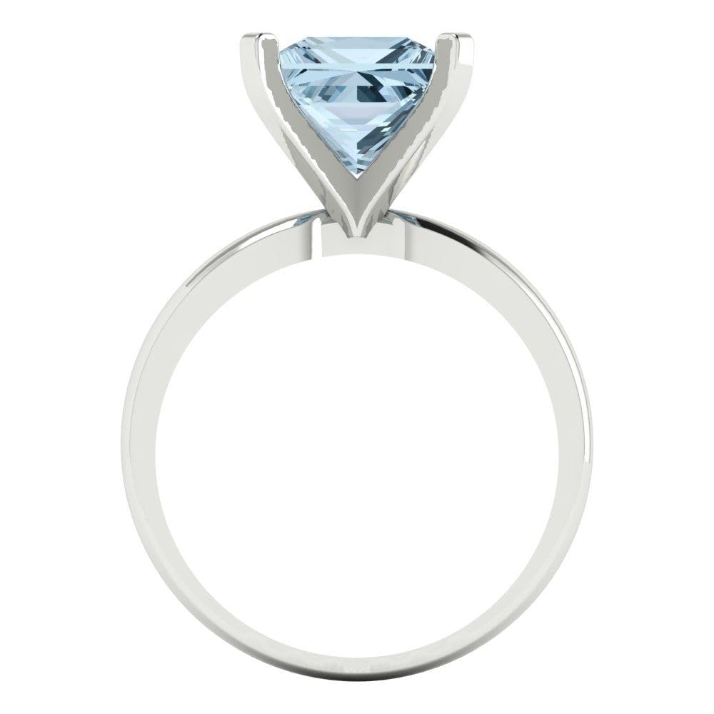 Clara Pucci 3.0 ct Princess Cut Solitaire Natural Sky Blue Topaz gemstone Bridal Wedding Anniversary Engagement Ring 14k White Gold