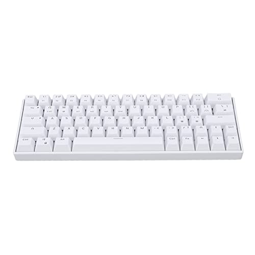 Gaming Keyboard, Long Battery Life Small Portable White Triple Mode Ergonomic Design Gaming Mechanical Keyboard for Home and Office (Brown Switch)