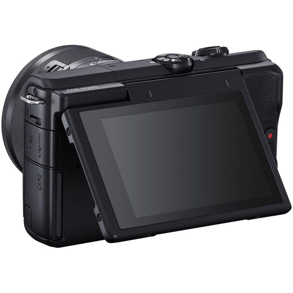 Canon EOS M200 Mirrorless Camera with 15-45mm and 55-200mm Lenses (Black) (3699C009) + 64GB Card + Charger + LPE12 Battery + Card Reader + Corel Photo Software + Case + More (Renewed)