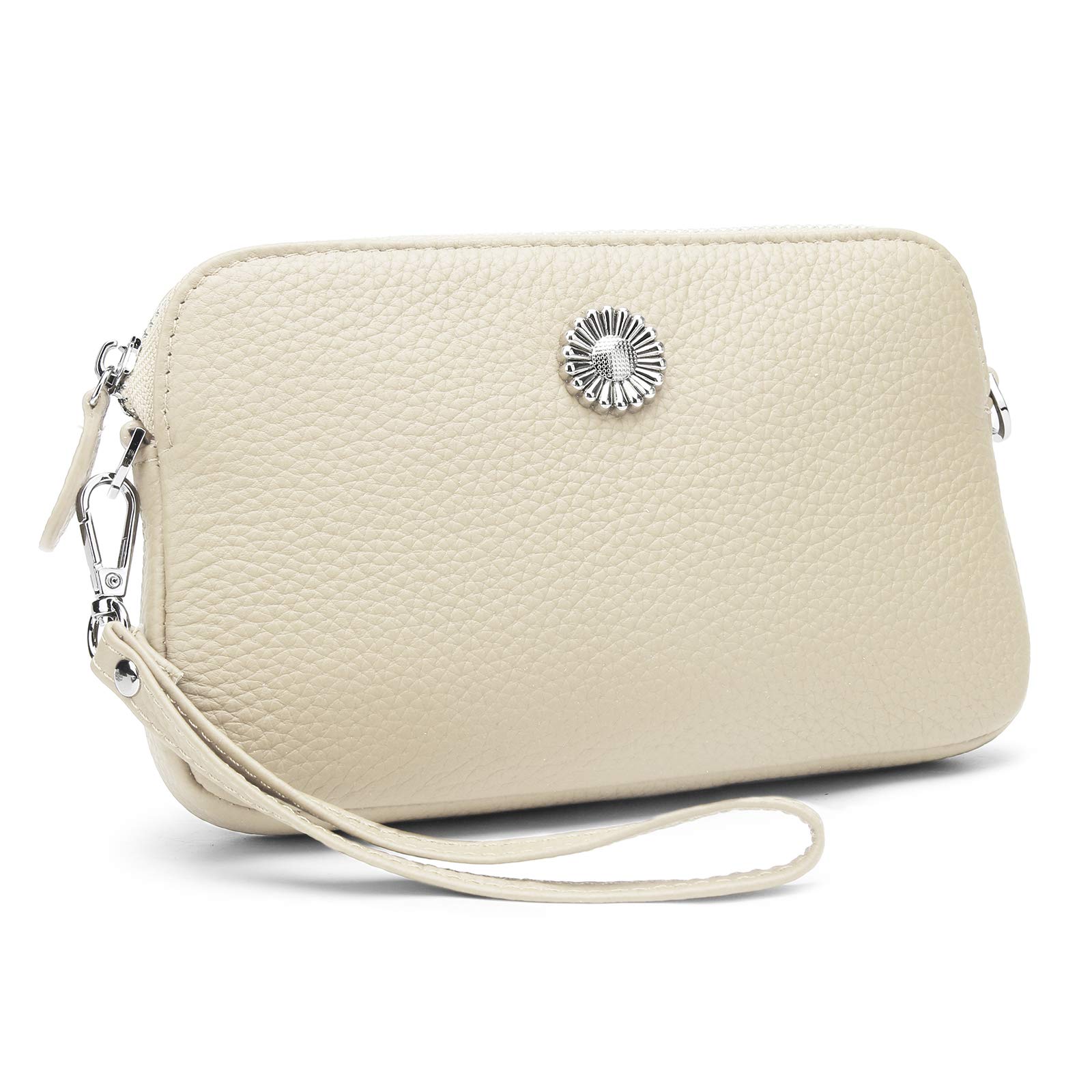 YALUXE Leather Wristlets for Women Clutch Wallet Wrist Strap Crossbody Zip Pocket long Shoulder Chain