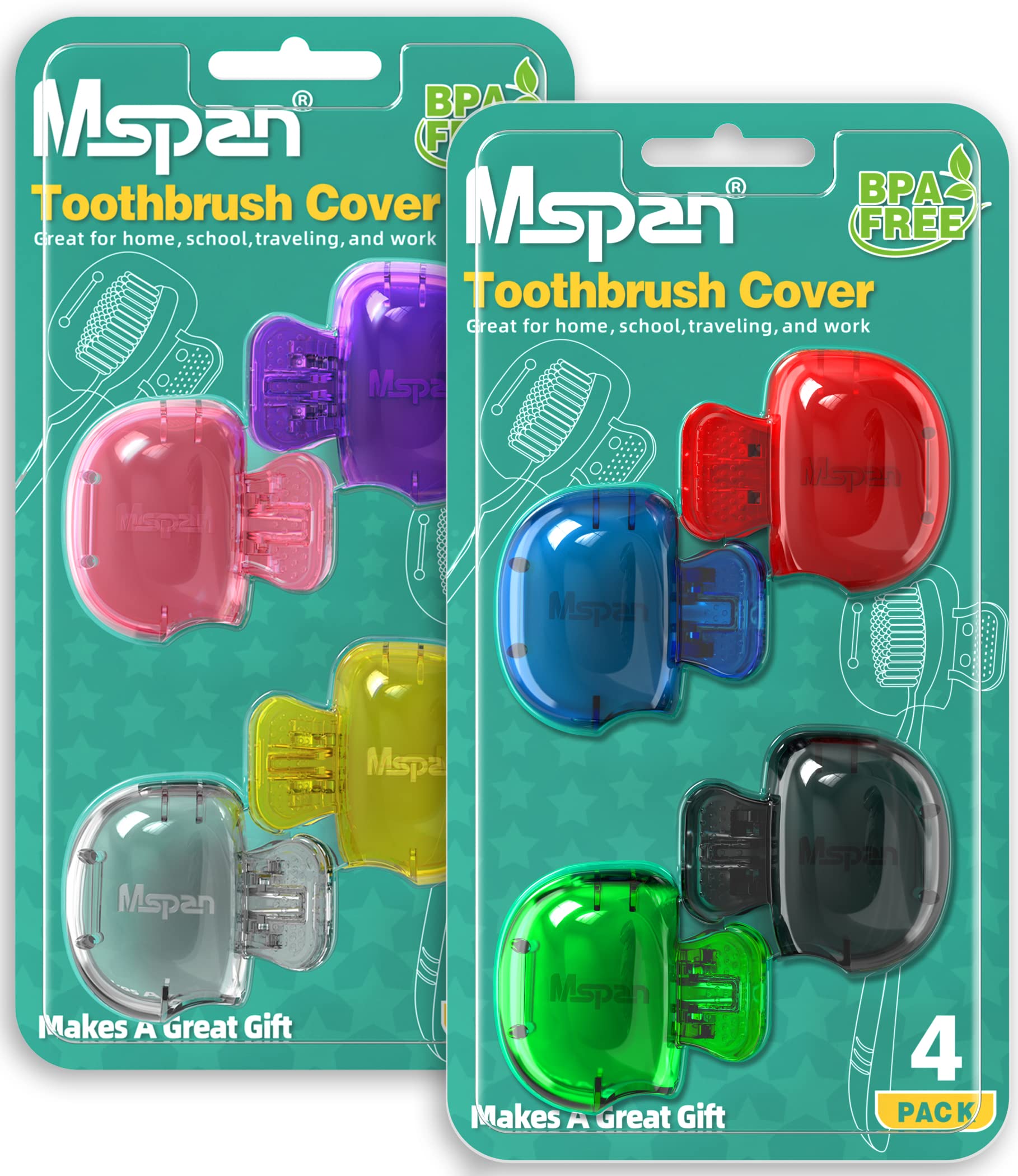 Mspan Toothbrush Head Cover Cap: Tooth Brush Protector Clip Compatible with Oral-B Philips Colgate AquaSonic - 8 Packs