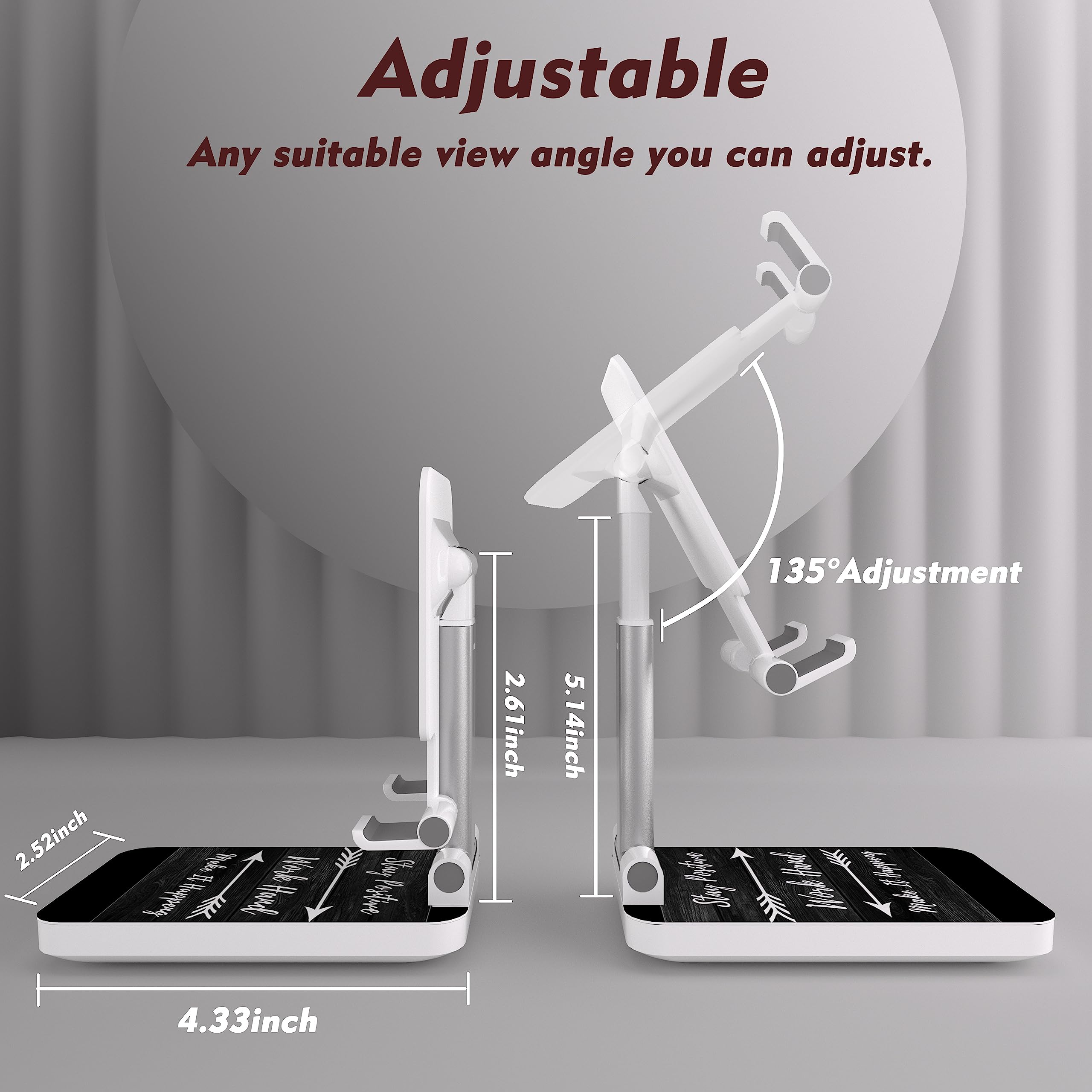 Coaott Cell Phone Stand, Adjustable Phone Stand for Desk with Foldable Phone Holder ，Suitable for iPhone Holder、Cell Phone Stand for Desk with Cute Pattern Cell Phone Holder (Work Hard)