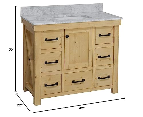Tuscany 42-inch Bathroom Vanity (Carrara/Driftwood): Includes Driftwood Cabinet with Authentic Italian Carrara Marble Countertop and White Ceramic Sink