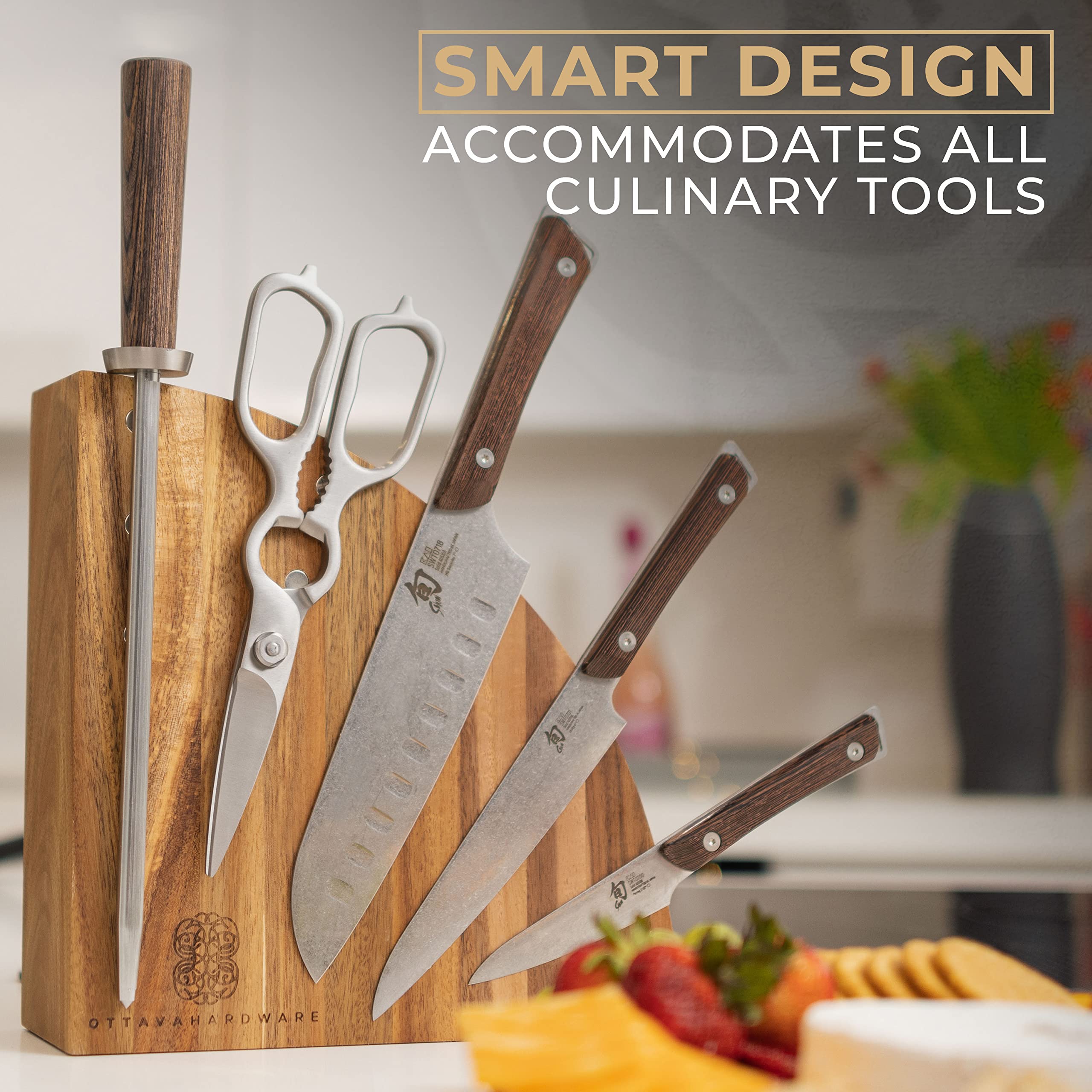Elegant OTTAVA Magnetic Knife Block Attaches 10 Knives - Sanitary Magnetic Knife Holders - Magnetic Knife Holder Gift - Magnetic Knife Blocks Elevate Kitchen Space