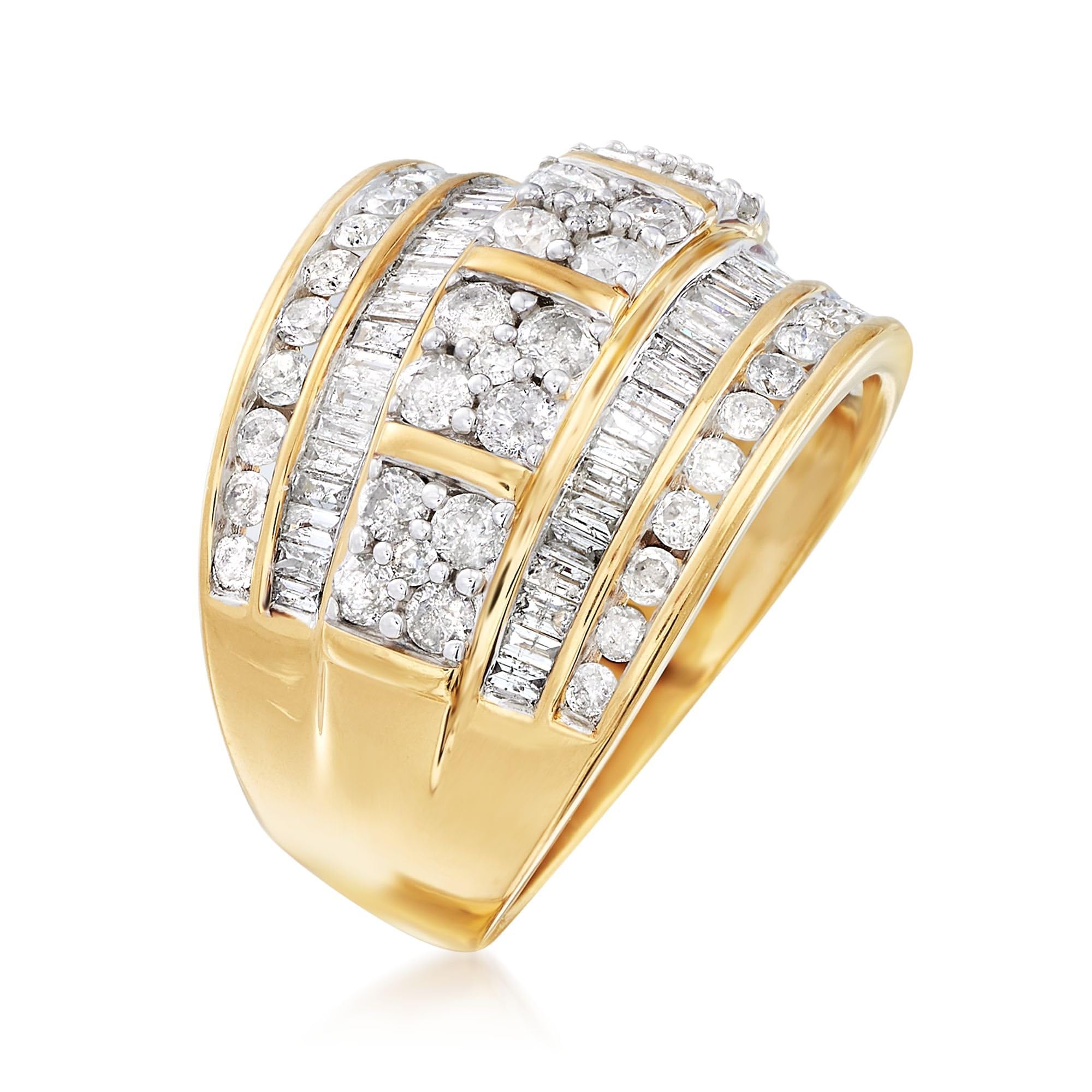 Ross-Simons 2.00 ct. t.w. Baguette and Round Diamond Multi-Row Ring in 18kt Gold Over Sterling. Size 6