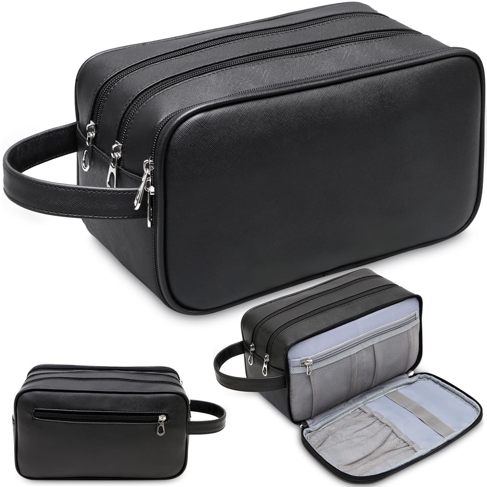 Multi Pockets Toiletry-Bag for Women Men Travel Essentials,Travel-Makeup-Bag Leather Hanging Travel Bag for Travel Size Toiletries,Travel-Accessories,Dorm Room Essentials,Cosmetic Makeup Organizer Bag