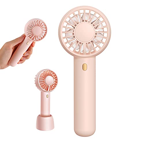 Mini Handheld Fan, Mini Portable Fan with 3 Speeds, USB Charging Personal Small Desk Fan with Base Ladies Mini Makeup Fan，Mini Fan Battery Operate for Girl Women Men Outdoor, Indoor,Travel (pink)
