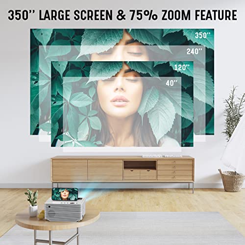 VIZONY Projector with 5G WiFi and Bluetooth, 20000L 600ANSI Full HD Native 1080P Projector, Support 4k & 350" Display with Carry Case, Outdoor Movie Projector Compatible w/Phone/TV Stick/Laptop, White