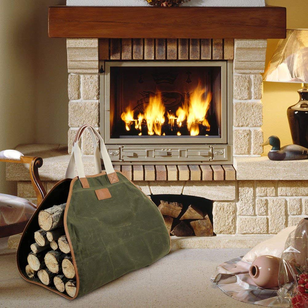 Canvas Log Carrier Bag,Waxed Durable Wood Tote,Fireplace Stove Accessories,Extra Large Firewood Holder with Handles for Camping