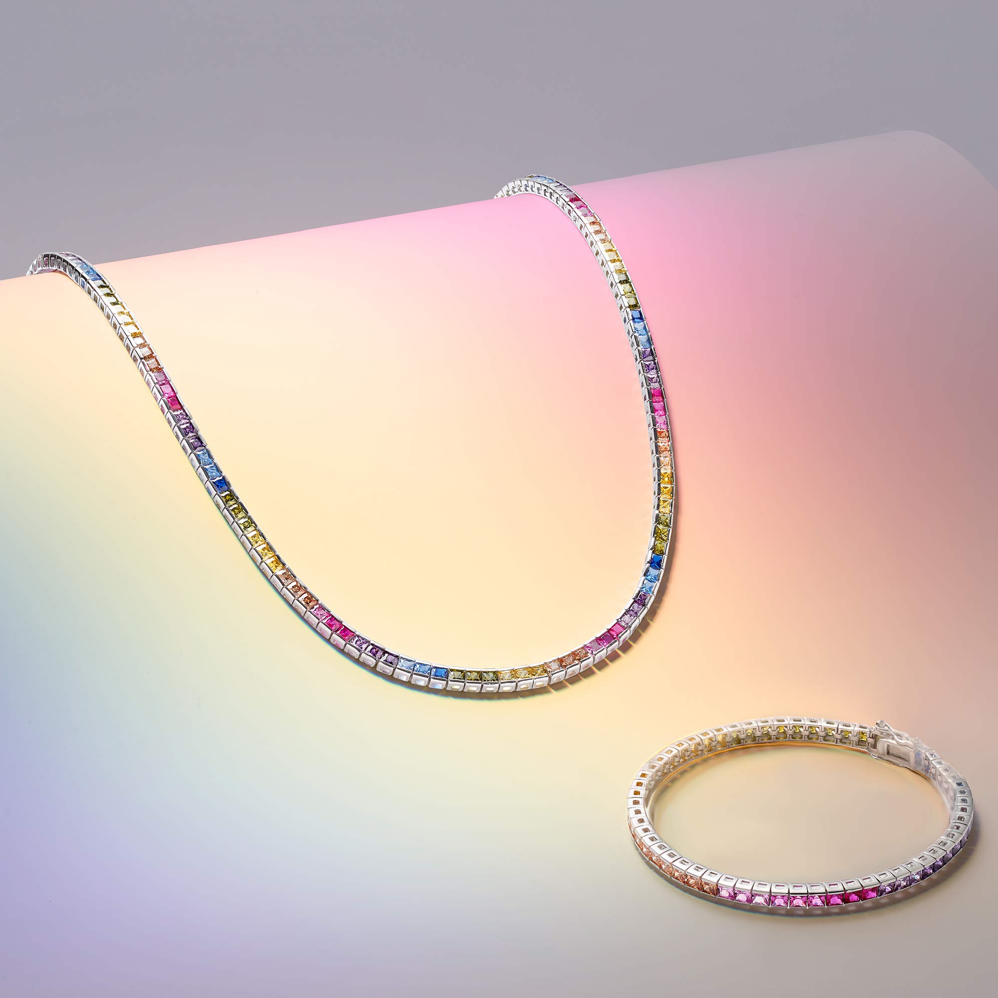 Ross-Simons 8.70 ct. t.w. Simulated Multicolored Sapphire Tennis Bracelet in Sterling Silver. 7.25 inches