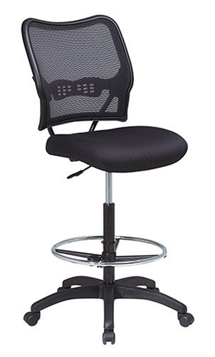 SPACE Seating Deluxe AirGrid Back with Mesh Seat, Adjustable Footring, Pneumatic Seat Height Adjustment and Nylon Base Drafting Chair, Black
