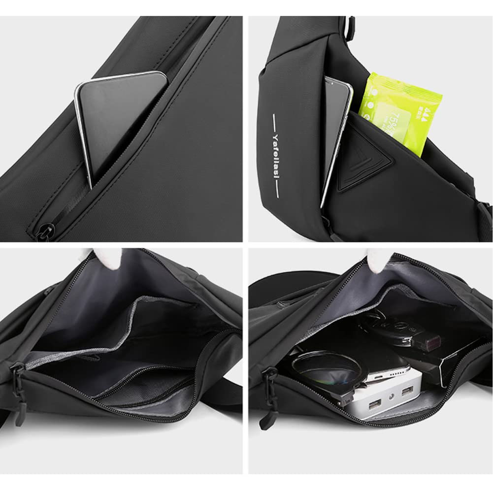 Chiantera Small Crossbody Sling Bag for Men Casual Shoulder Backpack for Hiking Travel Running Chest Pack (Black)