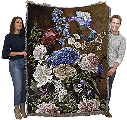 Pure Country Weavers Bouquet in Blue Blanket by Nene Thomas - Gift for Cat Lovers - Tapestry Throw Woven from Cotton - Made in The USA (72x54)