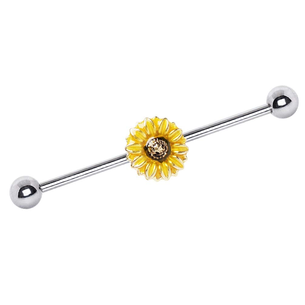 BYB Barbells Sunflower Steel Industrial Barbell Piercing Jewelry 14G-38mm