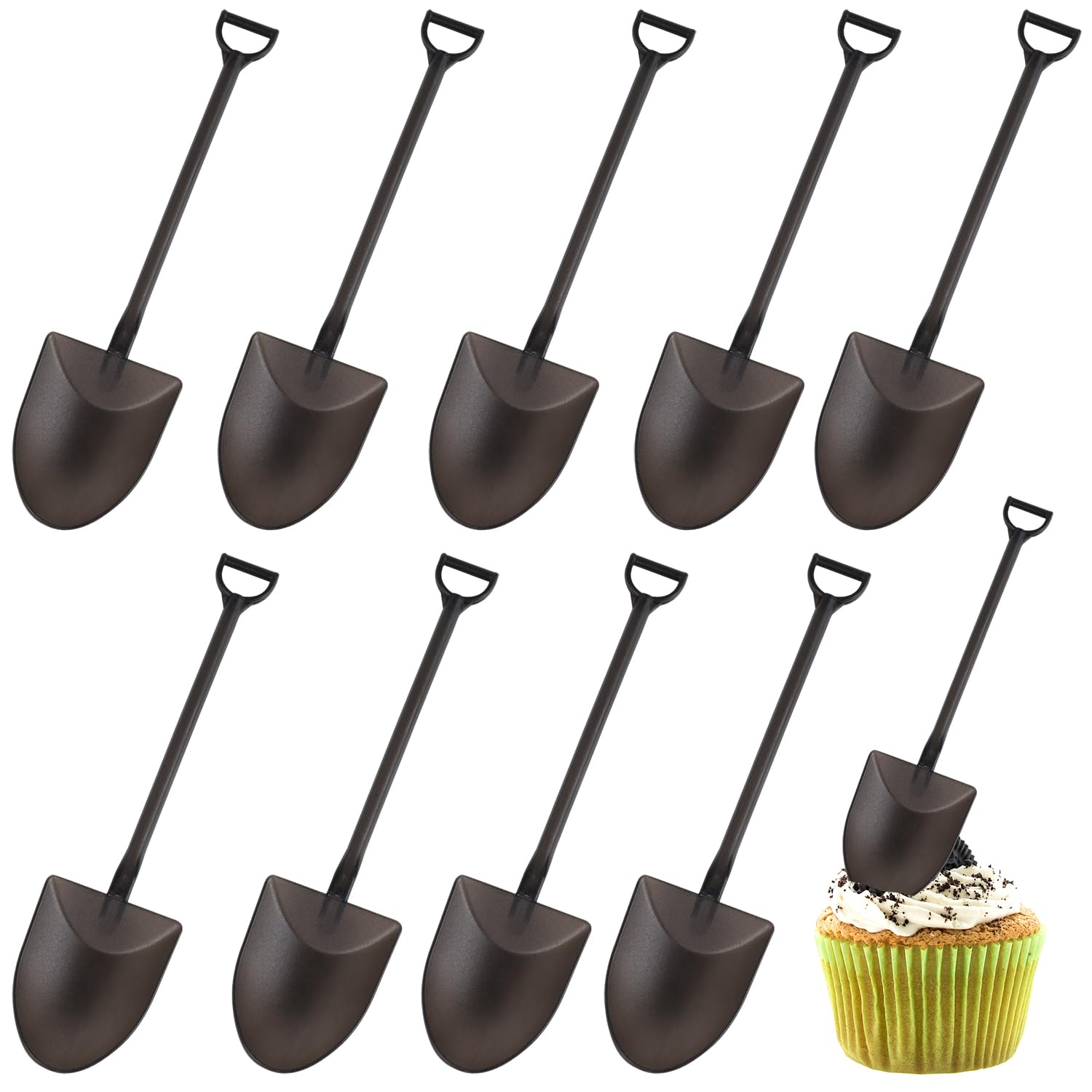 FOIMAS 80pcs Mini Shovel Spoons Disposable Platsic Dessert Shovel Shaped Spoon for Ice Cream Pudding Yogurt Party Supply,Black