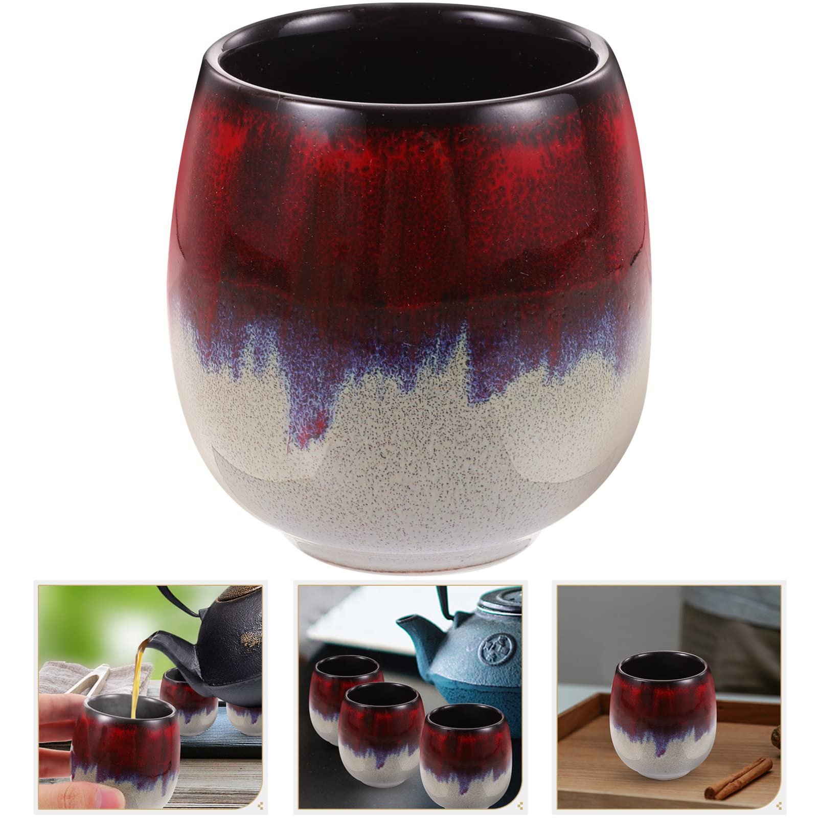 Didiseaon Handleless Ceramic Cup Ceramic Kiln-change Espresso Cup Small Coffee Cup Chinese Kung Fu Tea Cup Vintage Pottery Teacup Tasting Cup 80ml Red Asian Tea Cup