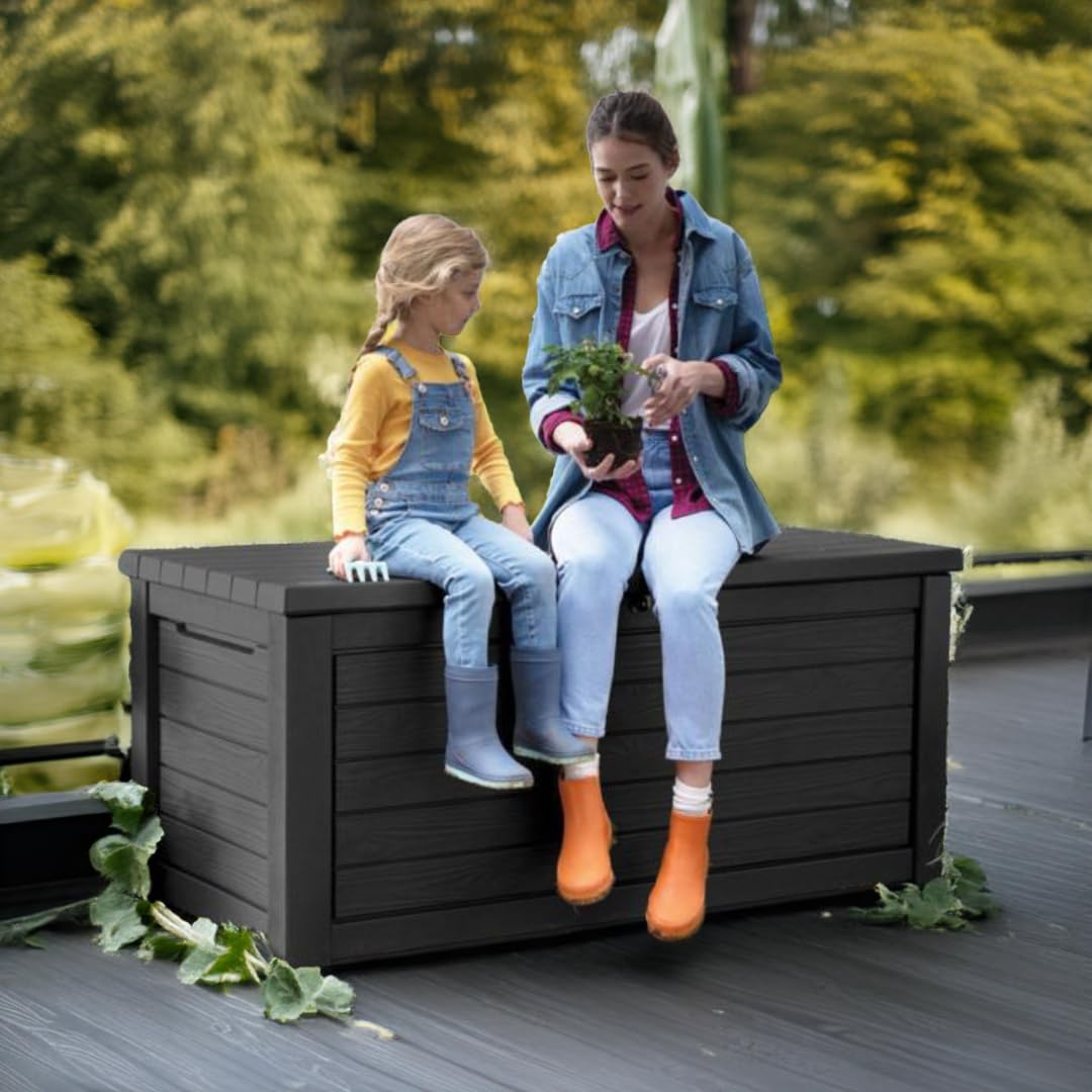 Generic 165-Gallon Versatile Weatherproof, Resin Deck Storage Container, Box Outdoor Patio Garden Furniture, Graphite