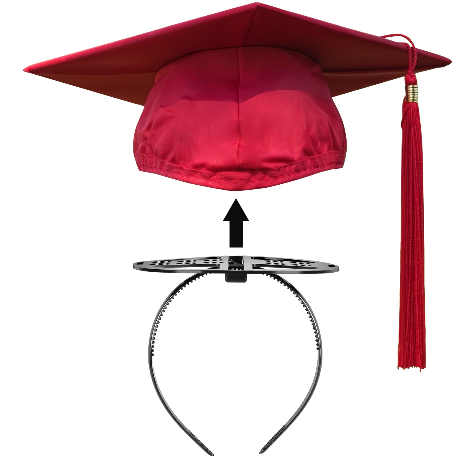 EMOOULI Black Graduation Cap Headband, 2024 New Grad Hat Insert,Secure Grad Hat And Hairstyle,Not Change Hair,Firm Anti-Fall Hairband for Graduates, Students, Women(Not Including the Grad Hat)